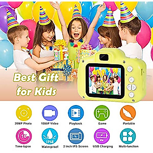 Agoigo Kids Waterproof Camera Christmas Birthday Festival Gifts for Boys Girls Age 3-9, Mini Digital Cameras for Children, Portable Toddler Toys for 3 4 5 6 7 8 9 Years Old with 32GB Card (Yellow)