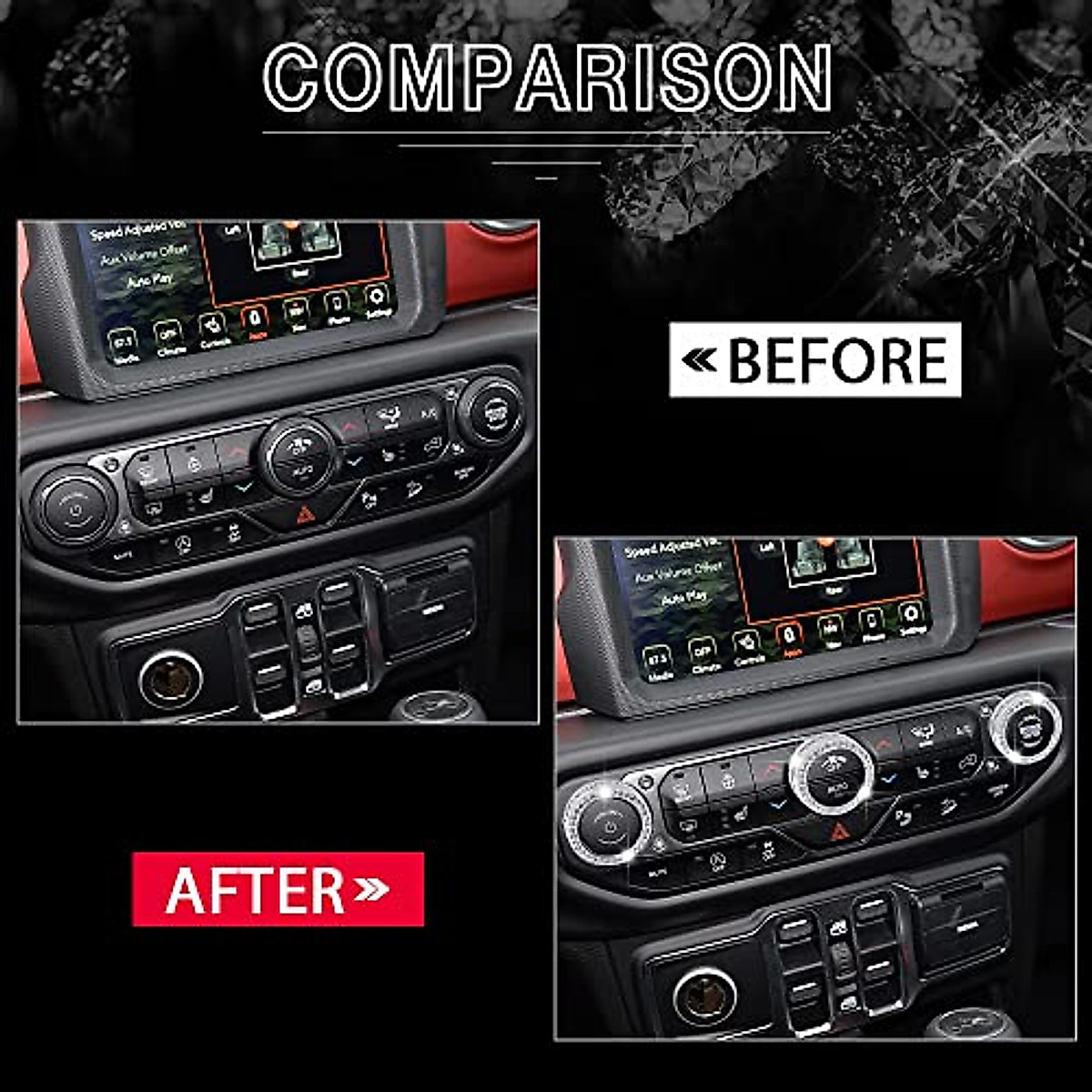 CARFIB for Jeep Bling Accessories Jeep Wrangler JL JLU Gladiator JT Air Vents AC Knobs Decals Stickers 2020 2021 Car Women Rhinestone Silver 8 Pack
