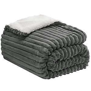 INFIIXSO Sherpa Throw Blanket for Couch - Super Soft & Warm Striped Fleece Blanket, Cozy Plush Fluffy Blanket All Season Use (Grey, 60x80 Inches)