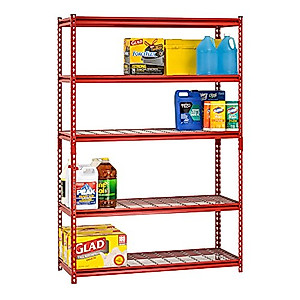Muscle Rack UR602472WD5-R 5-Shelf Steel Shelving Unit, 60" Width x 72" Height x 24" Length, Red