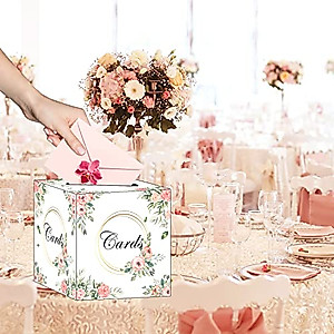 HEIPINIUYE Pink Floral Card Box Floral Gift Card Box Holder Wedding Card Box Money Box Card Box Holder for Wedding Baby Shower Bridal Shower Birthday Party Favor Table Centerpiece Decoration