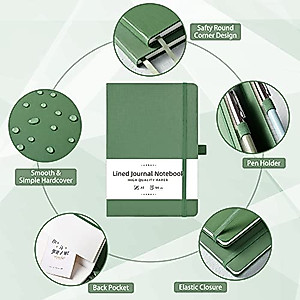 WORPICE Ruled Notebook Journal - Faux Leather Hardcover Writing Notebook, 5.7" x 8.4", 144 Pages, Lined Notebook/Journal with 100 GSM Thick Paper, Elastic Closure, Back Pocket, Bookmark - Green