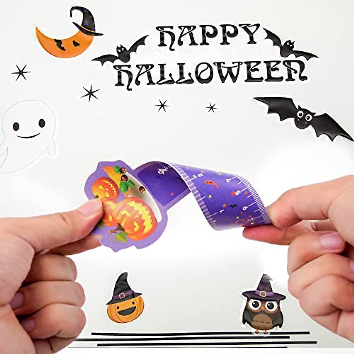 50 Pcs Halloween Bookmarks, Halloween Bookmark Ruler Pumpkins Ghost Skulls for Trick or Treat Prizes, Halloween Party Décor, Classroom Rewards, 10 Designs