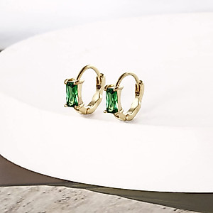 Small Gold Hoop Earrings for Women 14K Gold Plated Hoops Tiny Hypoallergenic Cubic Zirconia Cartilage Gold Huggie Hoop Earrings for Women (Green)