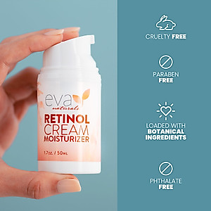 Eva Naturals Anti-Aging Retinol Cream - Day & Night Moisturizer with Hyaluronic Acid & Vitamin E, Reduces Fine Lines & Dark Spots (2 oz)