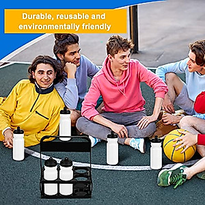 Water Bottle Carrier with 6 Bottles 20 oz Wide Mouth Water Bottles Plastic Sports Water Bottle Squeeze Water Bottles with Black Lid Team Water Bottles with Carrier for Fitness Bike Gym (White)