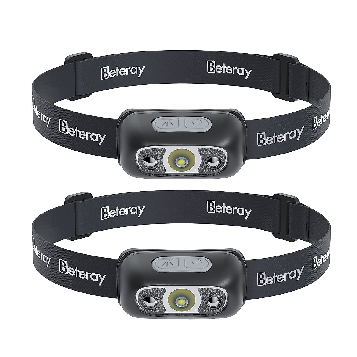 Rechargeable Headlamp for Adults with 300 Lumens USB Head Lamp with Lightweight Design(0.08 LB), IPX4 LED Sensor Headlamps for Running Camping Reading with Long Run Time (Black & White) - 2 Pack