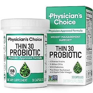 Physician's CHOICE Probiotics for Weight Management & Bloating - 6 Probiotic Strains - Prebiotics - Key ingredient Cayenne & Green Tea - Supports Gut Health - Weight Management for Women & Men - 30 CT