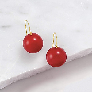 Ross-Simons 12mm Red Coral Bead Drop Earrings in 14kt Yellow Gold