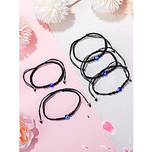 6 Pieces Evil Eye Rope Kabbalah Bracelets Evil Eye Adjustable Cord Bracelet Black Evil Eye Knotted Bracelet Summer Rope Bracelets for Women Men (Simple Style)