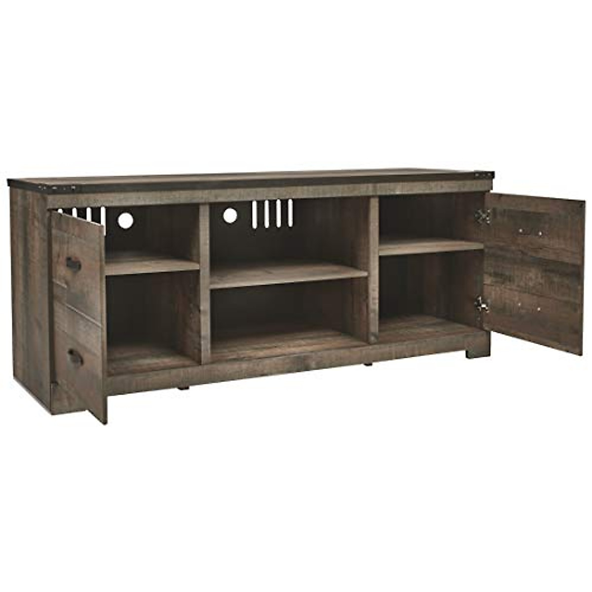 Signature Design by Ashley Trinell Rustic TV Stand with Fireplace Option Fits TVs up to 58", Natural Brown