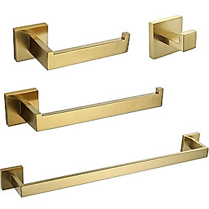 VELIMAX Premium Stainless Steel 4 Pieces Bathroom Hardware Accessories Set Wall Mounted Towel Bar Set, Brushed Gold, 23.6-Inch