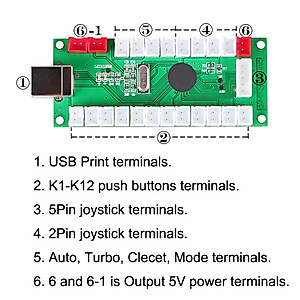 EG STARTS Zero Delay USB Encoder To PC Games Controllers For Arcade Joystick Sanwa DIY Kits Parts Mame Games (5Pin + 2.8mm Cables)