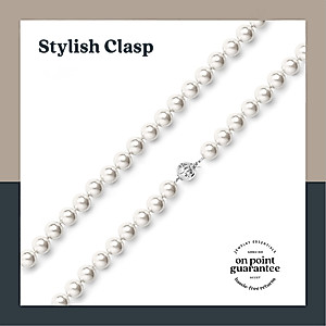 KEZEF Pearl Necklaces for Women - Simulated Faux Cream White Pearl Necklace 16" - Hand Knotted Strand - Pearl Size 8mm - Pearl Choker Necklace - Jewelry Gifts for Girls and Men