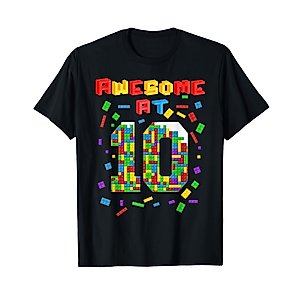 Awesome at 10 Building Blocks Birthday Kids T Shirt 10th Gif T-Shirt