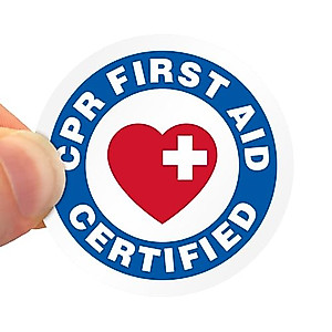 SmartSign "CPR First Aid Certified" Pack of 5 Hard Hat Labels | Retro-Reflective, 2" Circle