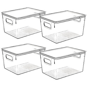 Clear Plastic Storage Bins with Lids, Perfect for Pantry Organization and Storage or Kitchen Organization, Fridge Organizer Plastic Bins, Pantry Organizer and Storage Bins, Cabinet Organizers