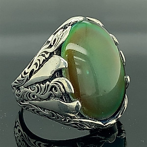 Handmade Ring, Silver Oval Sense Stone Ring, Color Changing Ring, Color by Temperature Mood Charm, 925k Sterling Silver Ring