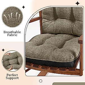 Cozyide Non-Slip Rocking Chair Cushion Set, Soft Rocking Chair Pads Set with Adjustable Ties, Includes Seat Cushion 17x17 Inches & Back Pillow 21x17 Inches, Khaki