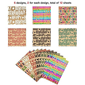 RUSPEPA Kraft Wrapping Paper Sheets - Birthday Greeting Design - 12 Folded Sheets-19.68 X27.5 Inch