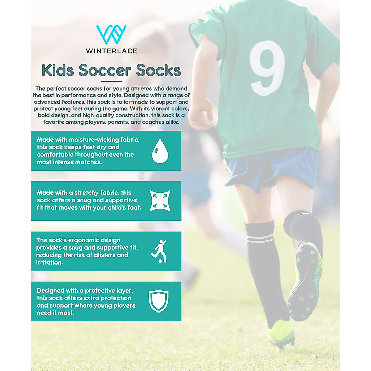 Winterlace Kids Soccer Socks, 6 Pairs for Boys Girls, Youth Knee High Athletic Sports Football Gym School Team Pack Children (as1, alpha, s, regular, Assorted)