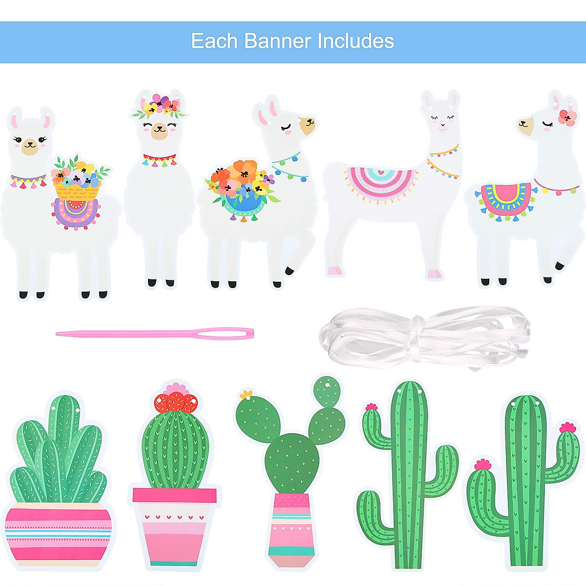 Boao 3 Pcs Llama Party Supplies Llama Cactus Banner Garland Llama Party Decoration Cactus Banner for Mexican Fiesta Llama Themed Birthday Graduation Cinco de Mayo Hawaiian Party Supplies