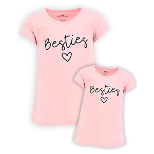 Besties Matching Mommy and Me Outfits Mom Daughter Shirts Mothers Day Outfits Mama Mini Clothing (S, Pink)