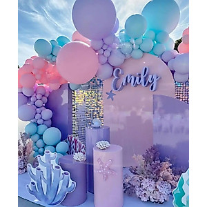 124Pcs Mermaid Balloon Garland Kit, Mermaid Tail Purple Pink Shell Pink Purple Blue Balloons for Girls Mermaid Birthday Party Under The Sea Party Decorations