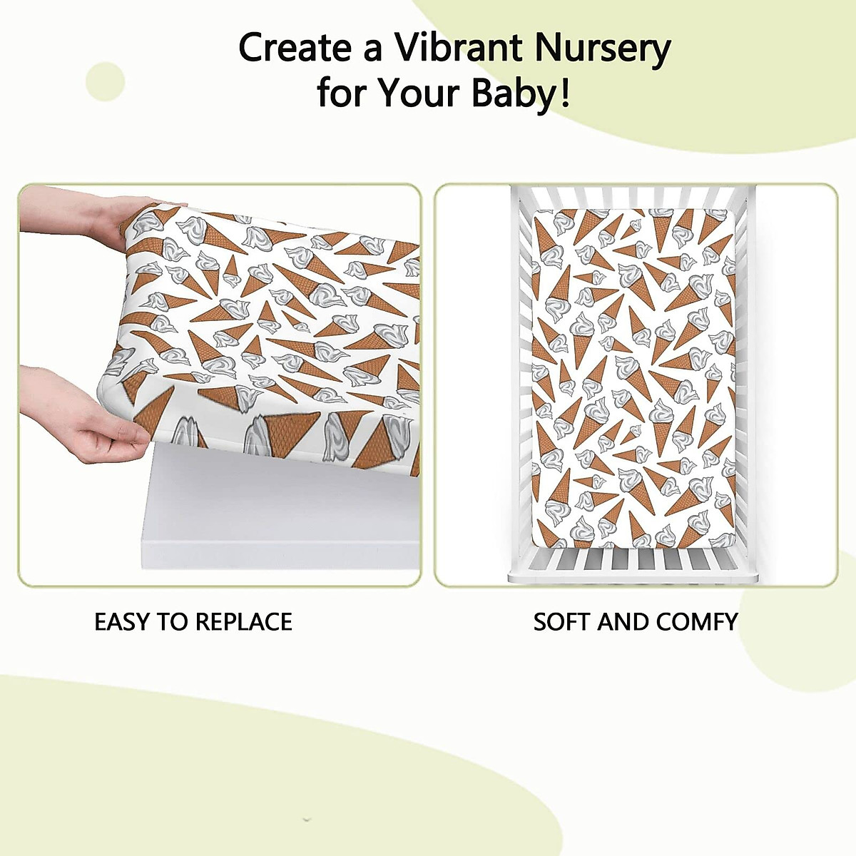 Sweets Themed Fitted Mini Crib Sheets,Portable Mini Crib Sheets Soft Toddler Mattress Sheet Fitted-Baby Crib Sheets for Girl or Boy,24“ x38“,Pale Caramel Pearl