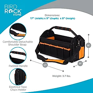 INTERNET'S BEST Open Top Electricians Tool Bag - Custom Electrician Organizer, Tool Carrier - 16 Pocket Utility Tool Box - Portable Shoulder Tote for Tech, Plumbers, Painters, Construction - 17 Inch