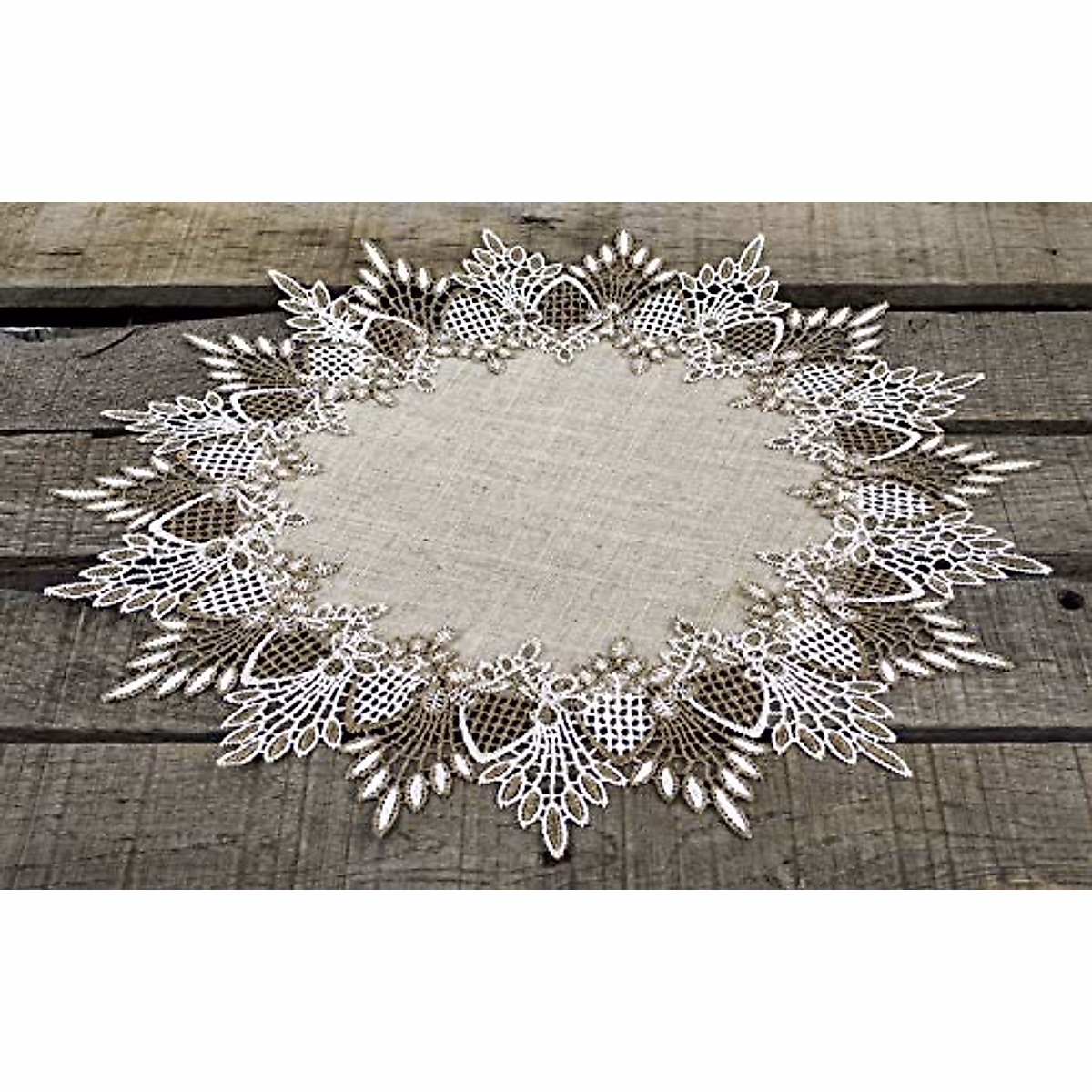 Lace Doily Neutral Earth Tones Table Topper Scarf Place Mat Round Doily (15 inch Round)