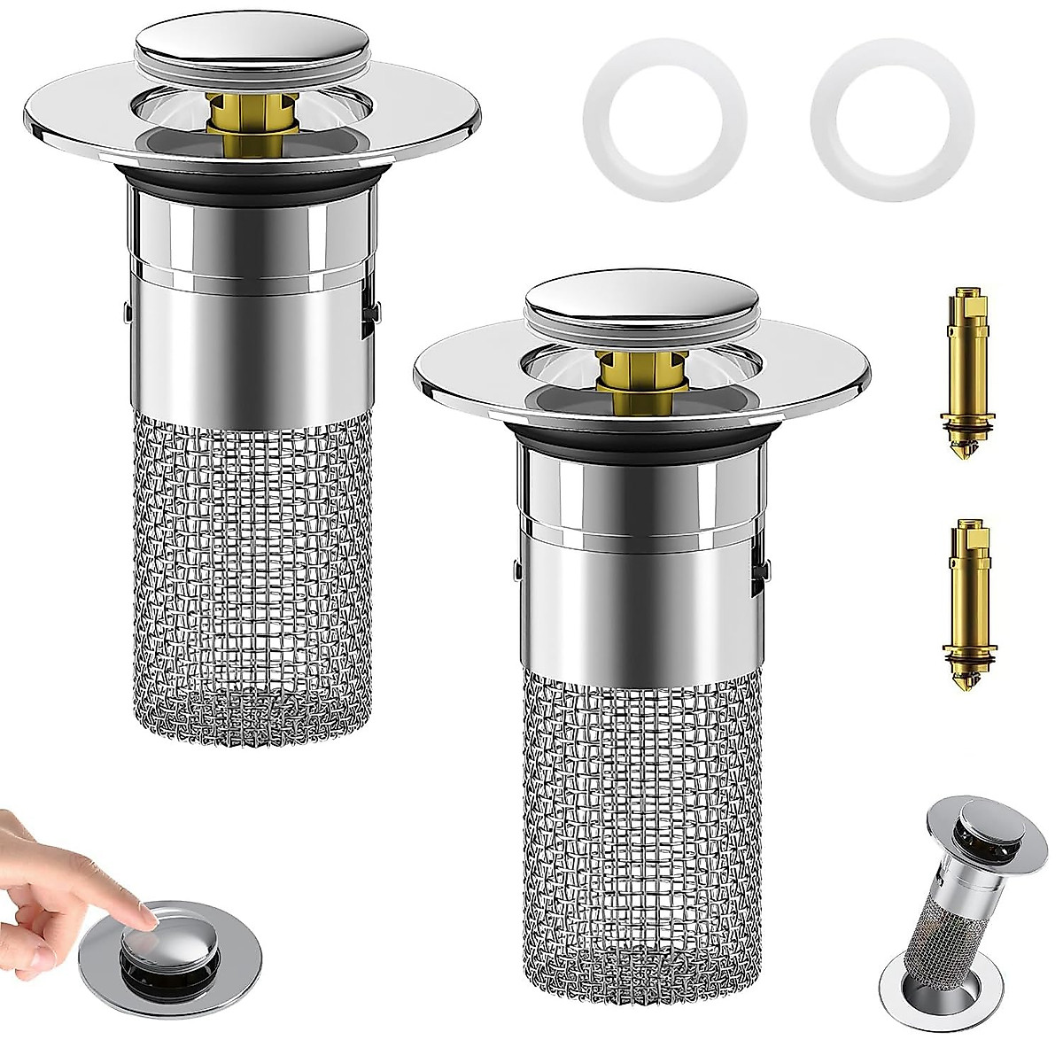 Pop Up Sink Drain Filter,Universal Bathroom Sink Stopper,Basin Sink Plug with Removable Stainless Steel Filter Basket Hair Catcher for US Bathroom Sink Stopper Replacement,Floor Sink Drain Strainer