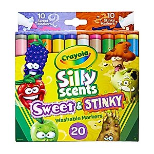Crayola Silly Scents Sweet & Stinky Scented Markers, 20Count, Washable Markers, Gift for Kids, Age 3, 4, 5, 6