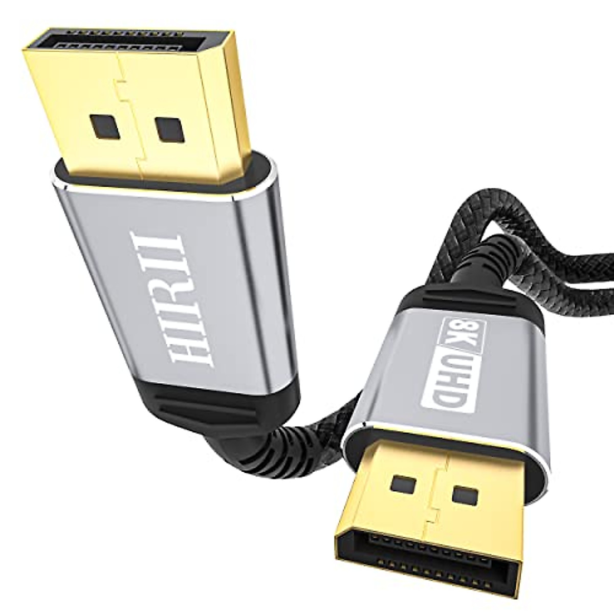 HIIRII DisplayPort Cable 1.4, DP Cable 8K 6.6FT (8K@60Hz, 4K@144Hz, 1080P@240Hz) 32.4Gbps, HDCP 2.2, HDR10 DisplayPort 1.4 for Gaming Monitor, Graphics, PC (6.6ft, Grey, 1)