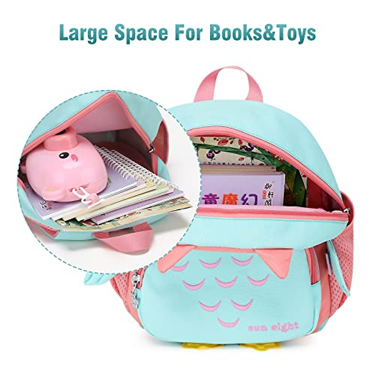 SUN EIGHT Toddler Backpack for Girls Kids Backpack Cute 3D Cartoon School Bag for Baby Girl Boy 1-5 Years（Owl