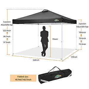 COBIZI 10x10 Ez Pop Up Canopy Tent with 4 Sidewalls Commercial Instant Gazebo Tents for Parties,Waterproof Adjustable Outdoor Patio 10x10 Heavy Duty Canopy Party Tent with 4 Sand Bags,8 Stakes(Black)