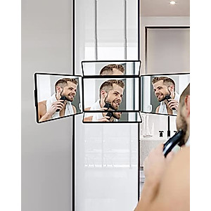 5 Way Mirror, Barber Mirror for Self Hair Cutting, 360° Mirror for Men Shaving, Makeup Mirror with Height Adjusta for Braiding Hair Styling Dye Hair for Women (Black)