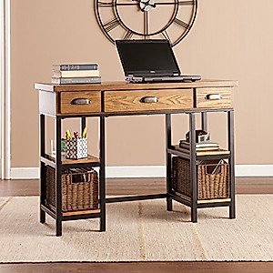 Mirada Writing Desk 42" Wide - Weathered Gray w/ Natural Brown Finish - Broad Workspace