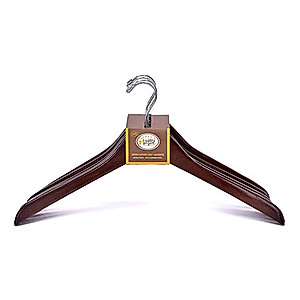 Quality Wooden Curved Coat Hangers, Suit Hangers, Smooth Solid Wood Pants Hangers, Swivel Hook, Coat, Jacket, (Walnut - Chrome Hook, 5)
