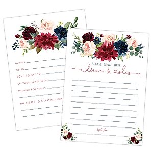 Your Main Event Prints Navy Burgundy Advice and Wishes Cards for Bridal Showers, Weddings, and the Bride and Groom - Pack of 50, 5"x7" Cards