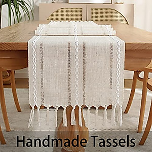 Cenebonxy Rustic Boho Table Runner, Linen Table Runner, Farmhouse Table Runners 72 Inches Long for Dining Table Decor, 13x72 Inches, Ivory