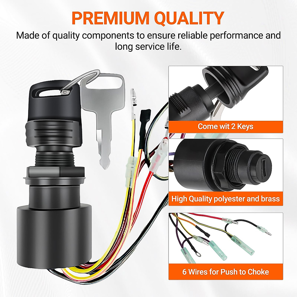 87-17009A2 87-17009A5 Boat Ignition Switch Replacement for Mercury Mariner Outboard Motor Control Box Ignition Key Switch with 2 Keys 3 Position 6 Wire Connectors for Mercury Push Choke Ignition