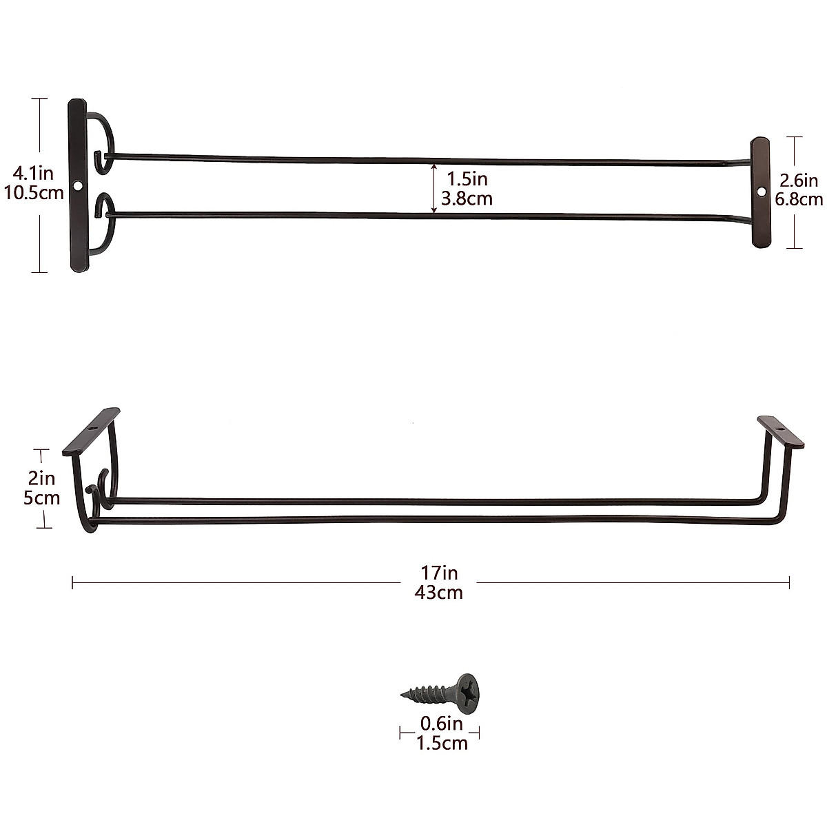 LotFancy Wine Glass Rack Under Cabinet, 17 inch Pack of 2 Metal Stemware Storage Rack Under Shelf, Bar Glass Holder for Kitchen Home Décor