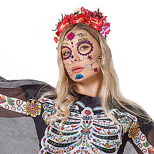 WATCPNO Halloween Skeleton Poncho for Women Day of The Dead Skeleton Costume Lace Skeleton Cape Shawl