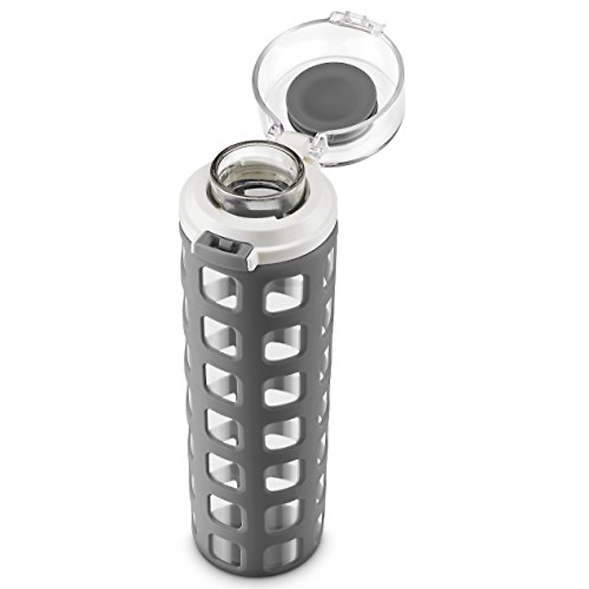 Ello Syndicate Glass Water Bottle with One-Touch Flip Lid, Grey , 20-ounce
