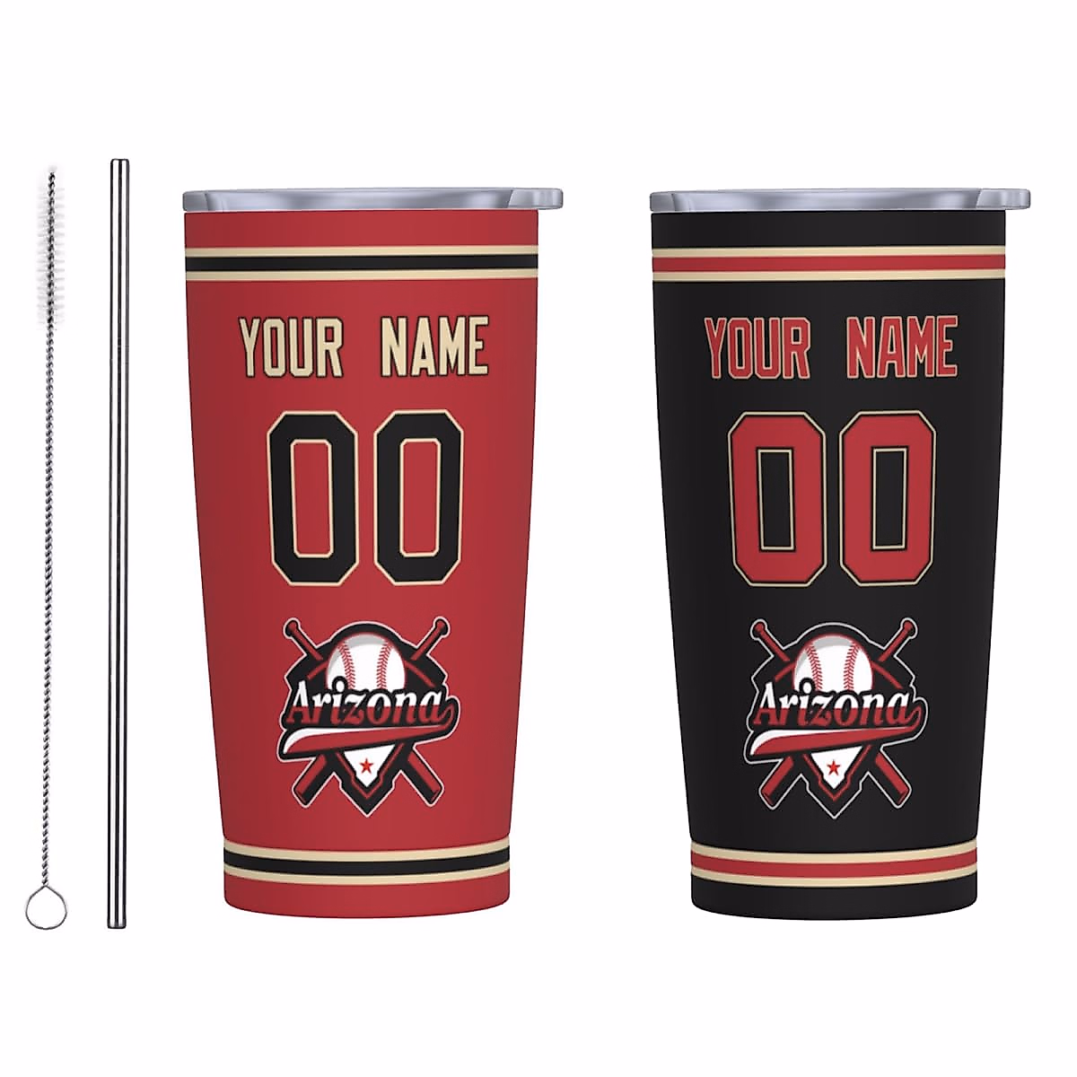 Arizona Custom Baseball 20oz Tumbler,Add Personalized Name And Number,Personalized Travel Coffee Mug, Stainless Steel, Insulated, Keep Drinks Cold And Hot,Gifts For Baseball Fans