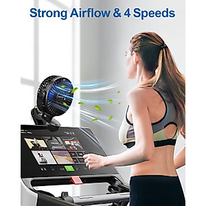 SWEETFULL Portable Clip on Fan - Battery Operated Stroller Fan, 4000mAh Small Rechargeable Fan with LED Display, 4 Speeds, Mini Personal Cooling Desk Fan for Golf Cart Travel Camping Gym (Black)