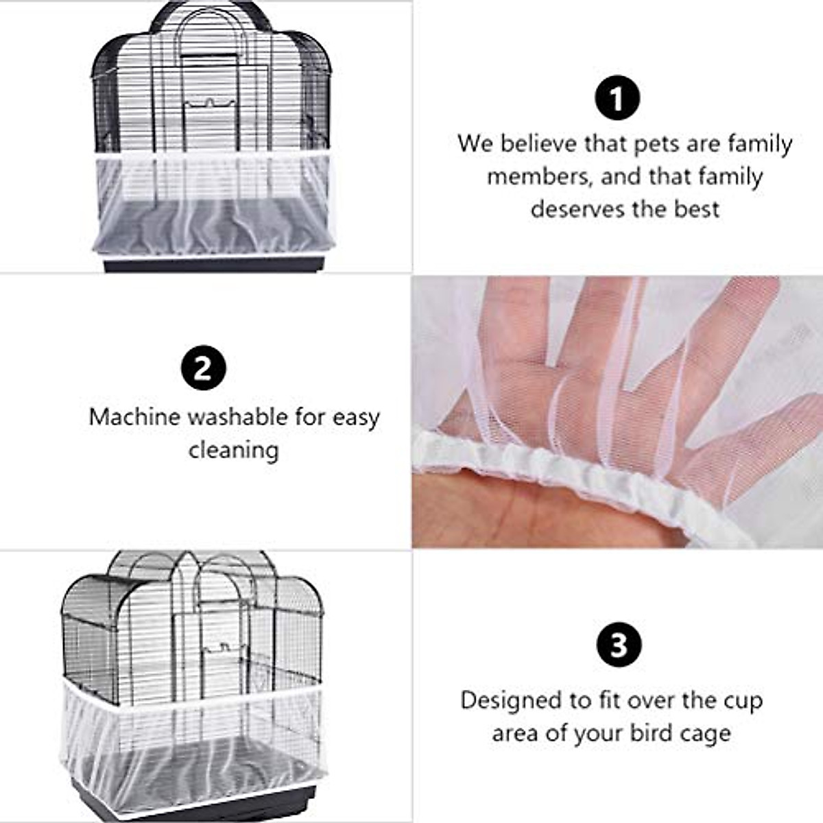 UEETEK Bird Seed Guards Catchers Bird Cage Bird Cage Mesh Net Cover Skirt Guard Stretchy Shell Skirt Traps Cage Basket (White)