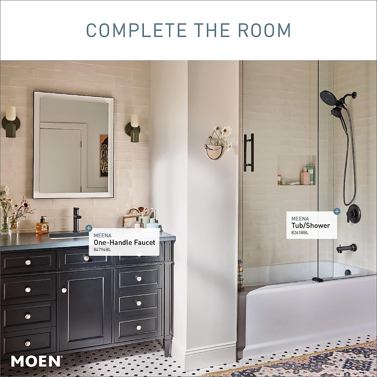Moen Meena Matte Black One-Handle Single Hole Modern Bathroom Sink Faucet with Optional Deckplate and Drain Assembly, 84794BL