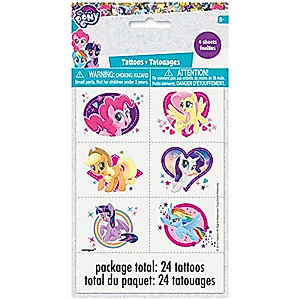 My Little Pony Birthday Party Supplies Favor Deluxe Bundle Pack Serves 16 includes 16 Plates, 16 Napkins, 1 Table Cover, 1 Banner, 16 Loot Bags, 24 Tattoos, 1 Dinosaur Sticker Sheet